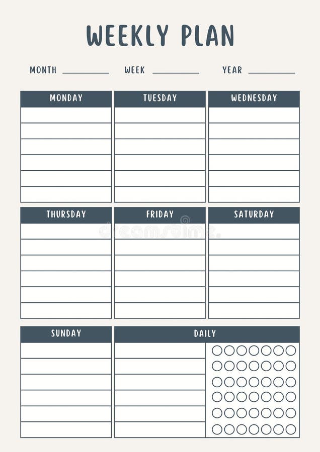 Weekly plan - 1 stock illustration. Illustration of days - 338723749