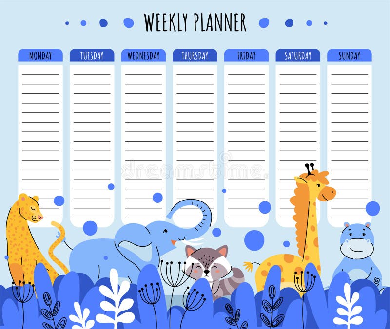 Weekly Planner with Animals Concept Stock Vector - Illustration of ...
