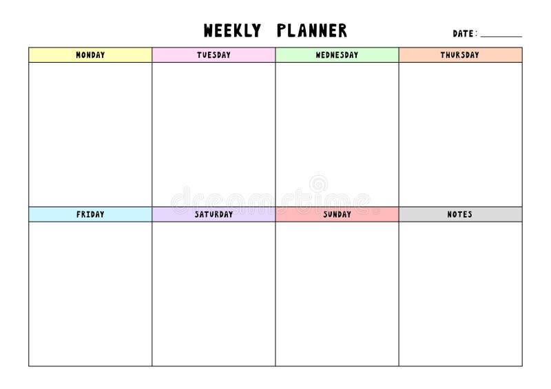 Weekly Planner Calendar Template for Notes Stock Illustration ...