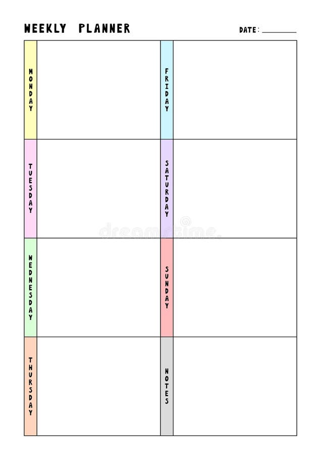 Weekly Planner Calendar Template for Notes Stock Illustration ...