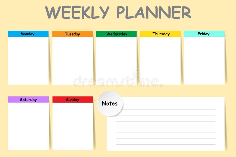 Weekly Planner Vector Concept on the Yellow Background Stock Vector ...