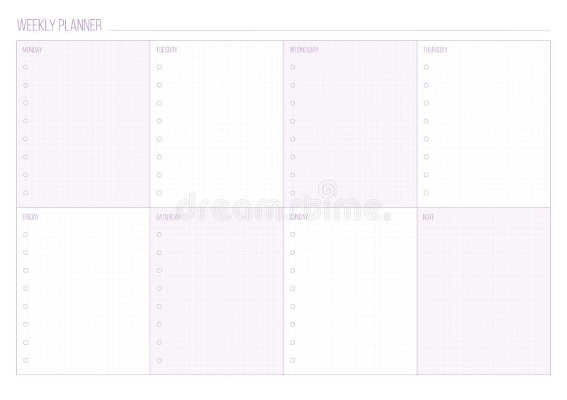 Weekly Planner Cute Purple Organizer Template Flat Stock Vector ...