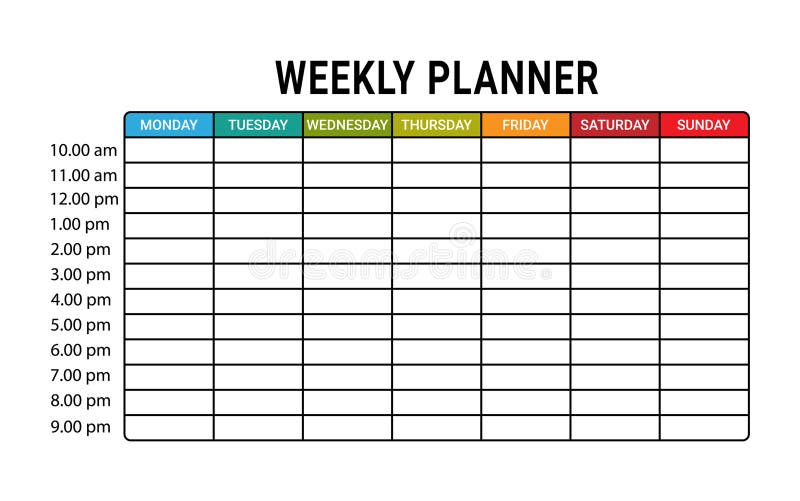 Weekly Planner. 7 Days Planning Schedule Vector. daily Planner. Stock ...
