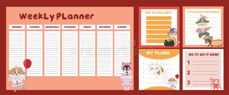 Weekly Planner Design with Cute Animal Using Halloween Costume Stock ...