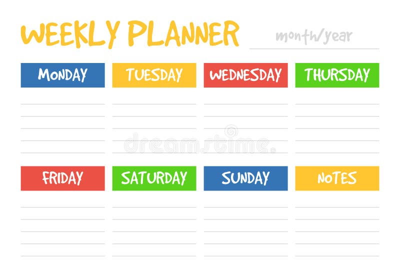 Weekly Planner Design Template Vector Isolated, Schedule Stock ...