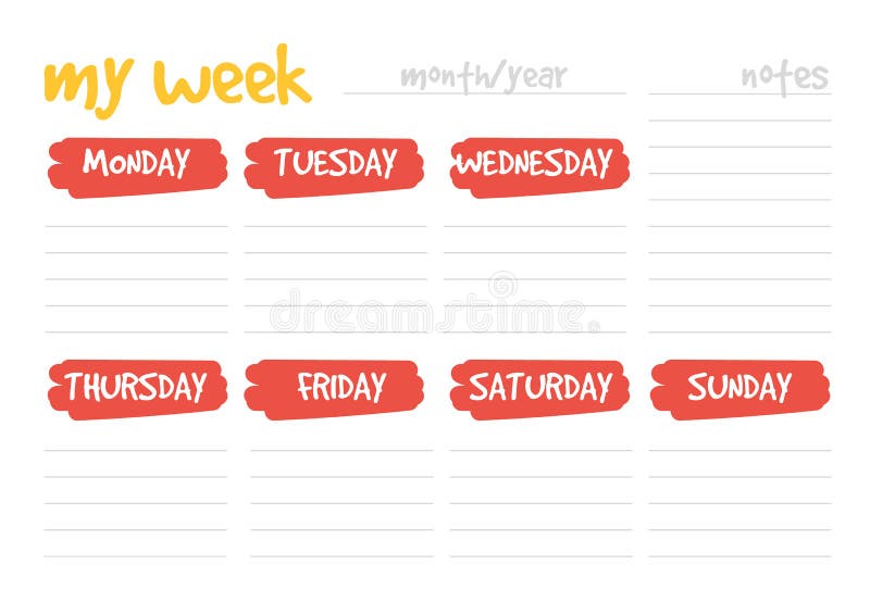 Weekly Planner Design Template Vector Isolated, Schedule Stock ...