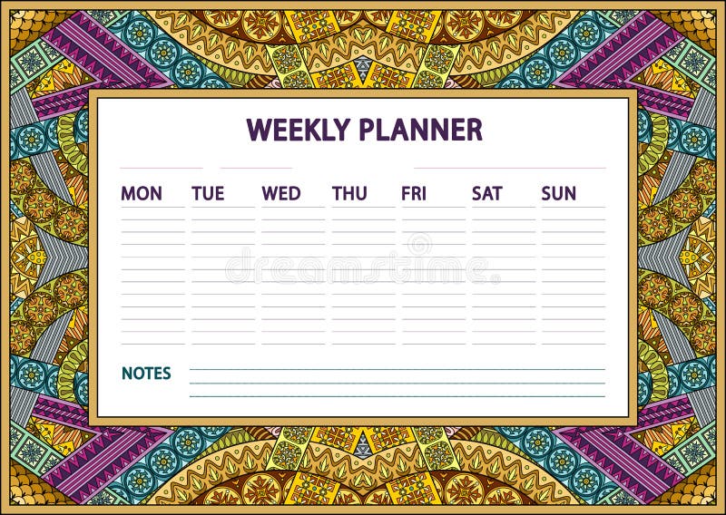 Weekly Planner Design. Vector Ornamental Frame Stock Vector ...
