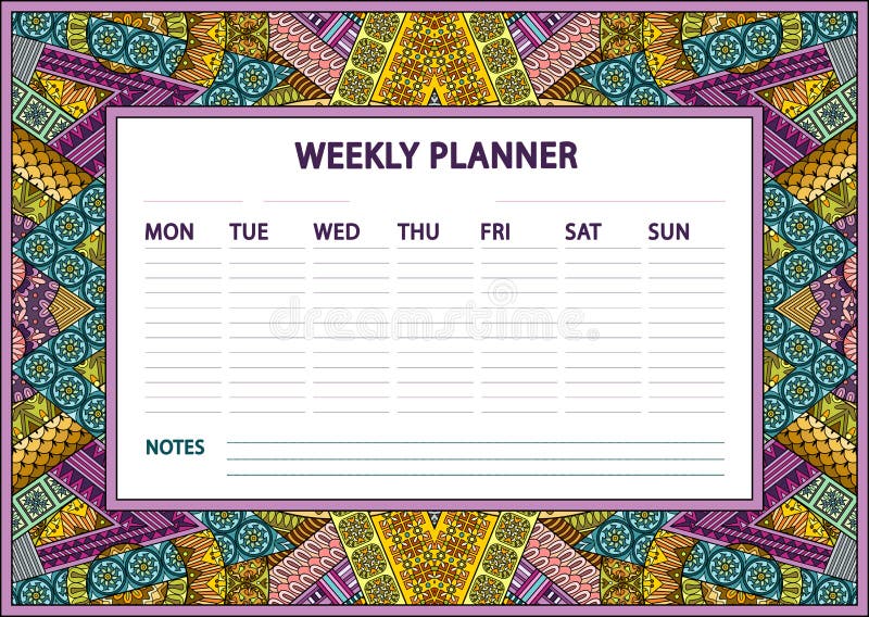 Weekly Planner Design. Vector Ornamental Frame Stock Vector ...