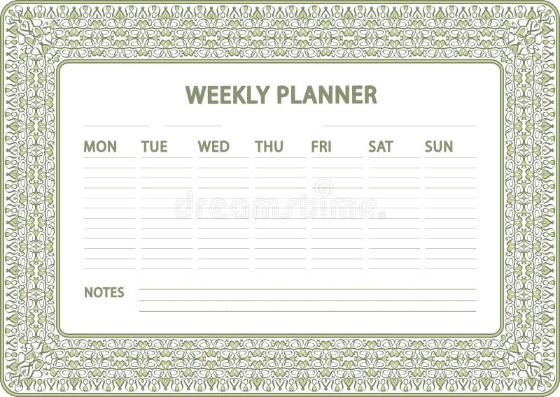 Weekly Planner Design. Vector Ornamental Frame Stock Vector ...