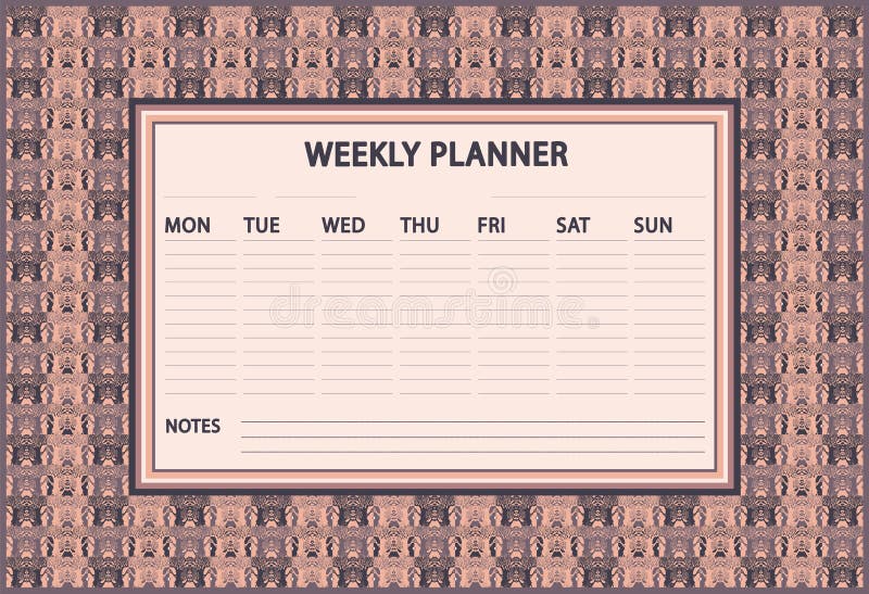 Weekly Planner Design. Vector Ornamental Frame Stock Vector ...