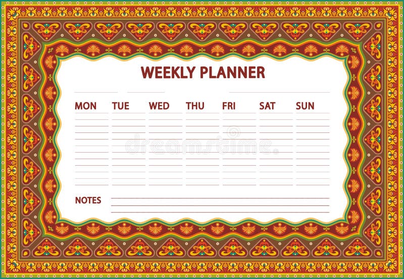 Weekly Planner Design. Vector Ornamental Frame Stock Vector ...