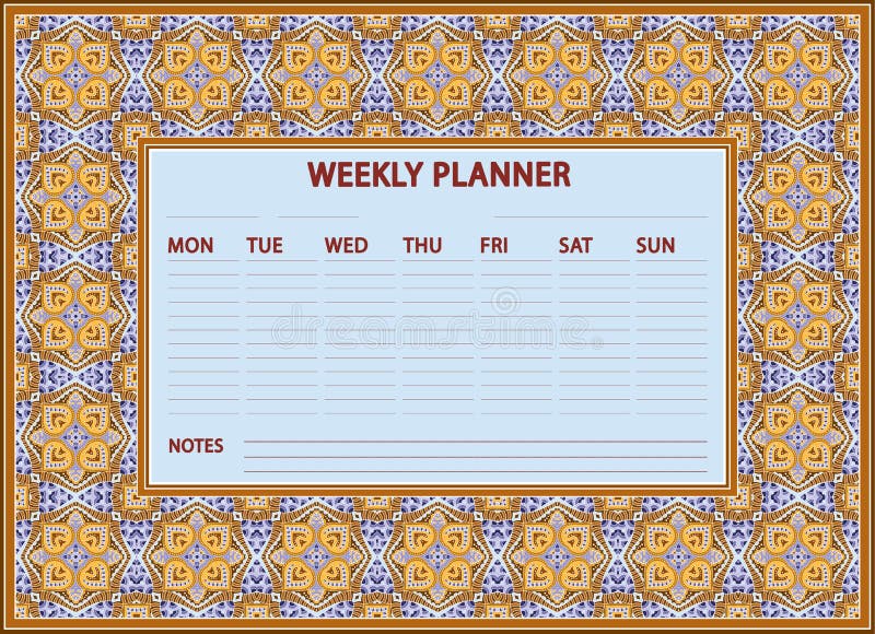 Weekly Planner Design. Vector Ornamental Frame Stock Vector ...