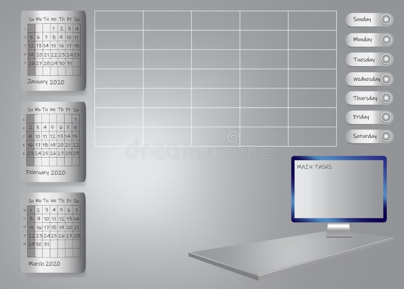 Weekly Planner for First Quarter of 2020 Year with PC Screen Stock ...