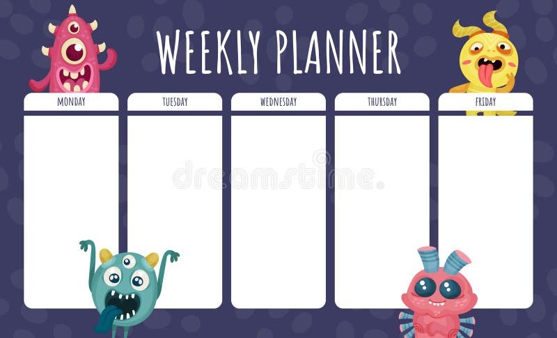 Weekly Planner with Funny Monster Character and Mutant with Friendly ...