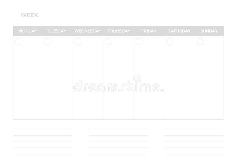 Weekly Planner Grey Color. Notes. Printable Template. Vector ...