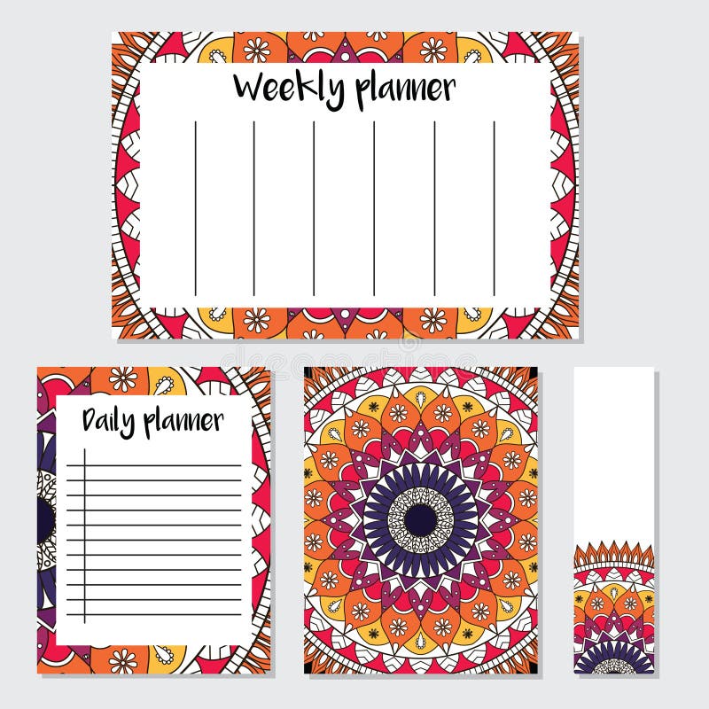 Weekly and daily Planner with Mandala Pattern Stock Illustration ...