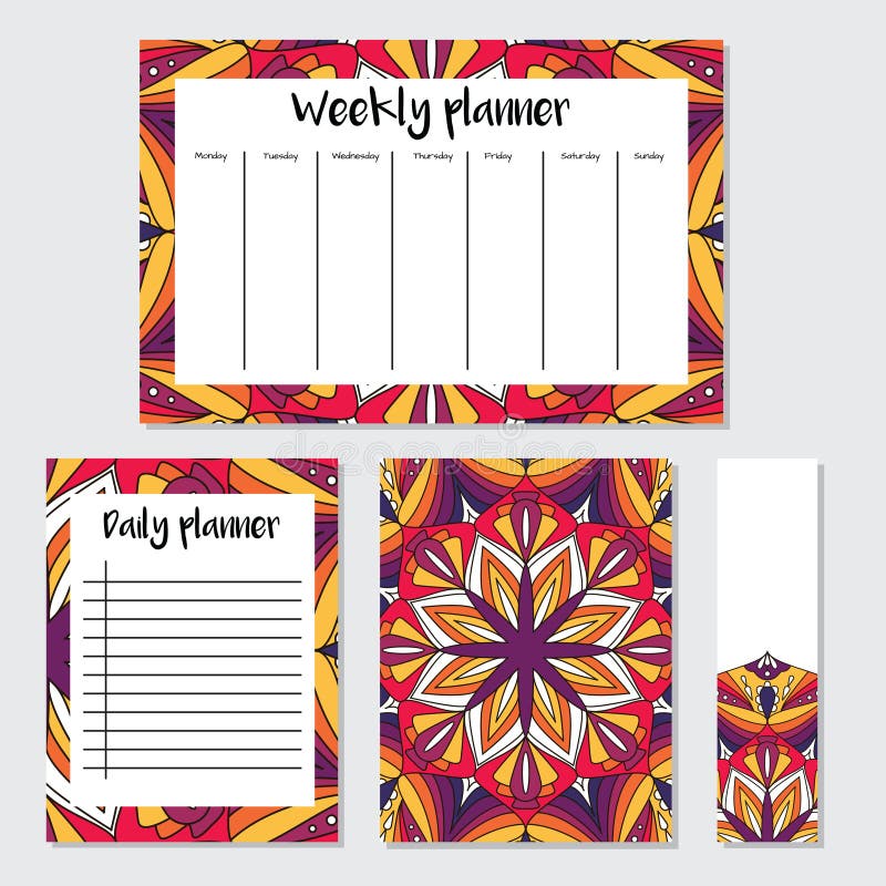 Weekly and daily Planner with Mandala Pattern Stock Illustration ...