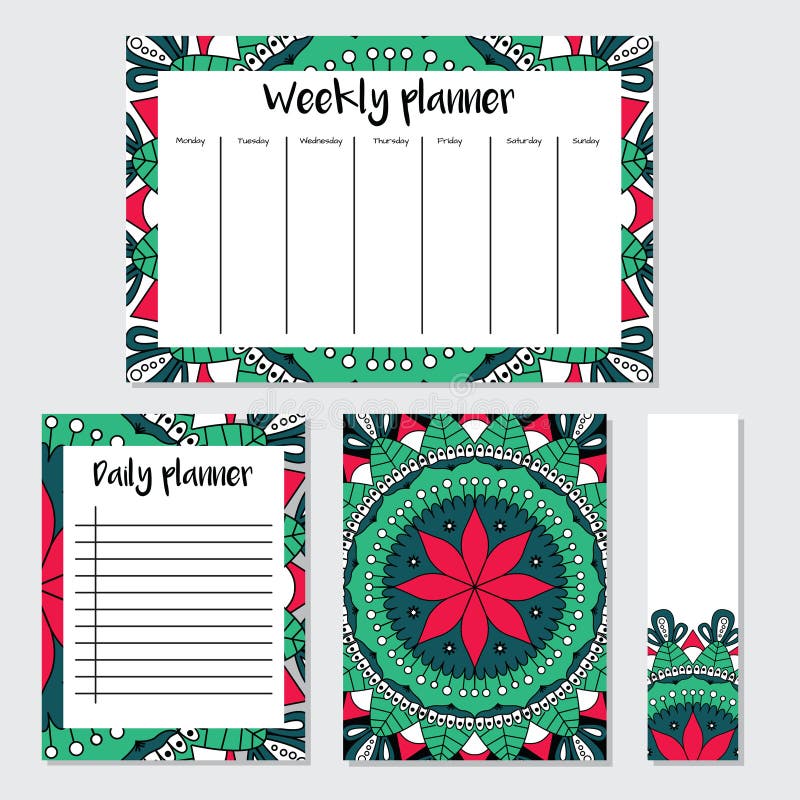 Weekly and daily Planner with Mandala Pattern Stock Illustration ...