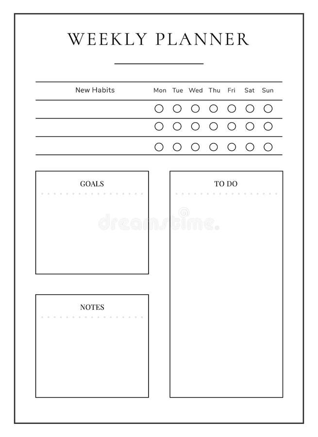 Weekly Planner Minimalist Planner Page Design Stock Vector ...