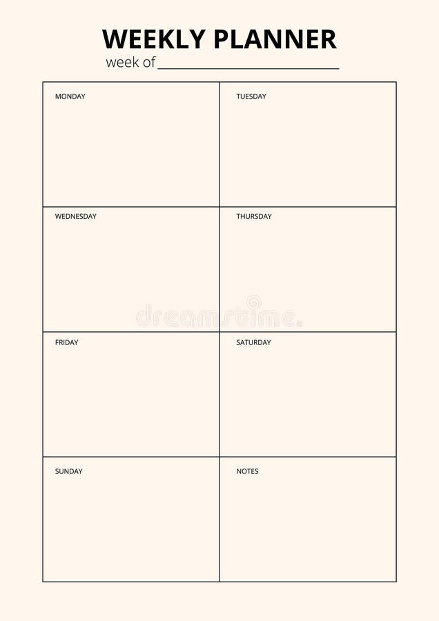 Weekly Planner Notebook Page. Modern Business Organizer with Notes and ...