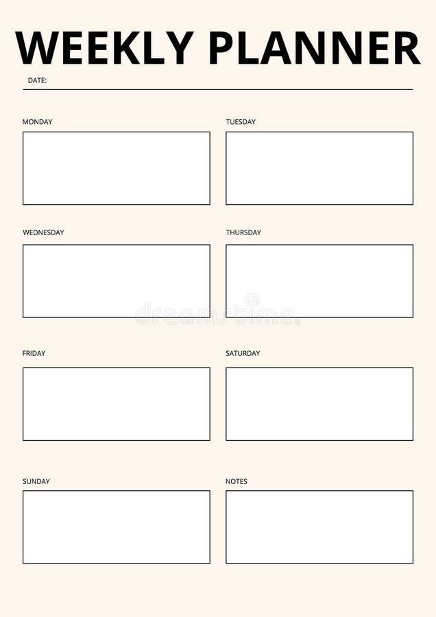 Weekly Planner Notebook Page. Modern Business Organizer with Notes and ...