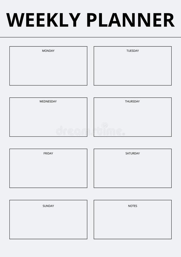 Weekly Planner Notebook Page. Modern Business Organizer with Notes and ...