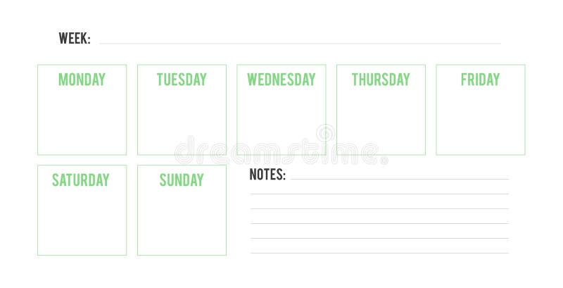 Weekly Planner. Notes with Lines. Printable Template. Vector ...