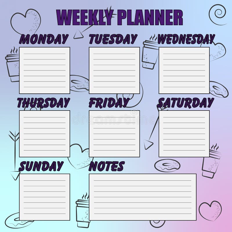 Weekly planner for notes stock vector. Illustration of spiral - 267075589