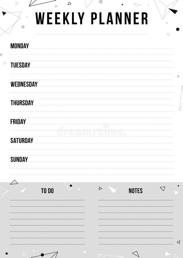 Weekly Planner Page with Place for Notes. Stock Vector - Illustration ...