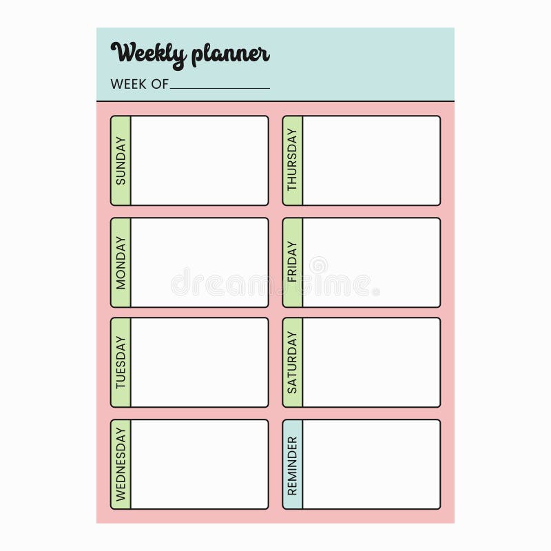 Weekly Planner Page with Reminders. Weekly Notes Page. Vector ...
