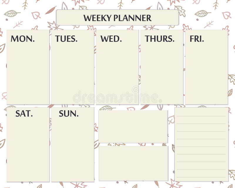 Weekly Planner Page Template Design for Autumn Time. Cute Page for ...