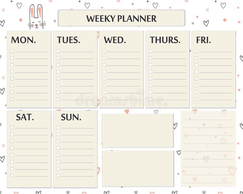 Weekly Planner Page Template Design. Cute Page for Everyday Plans and ...