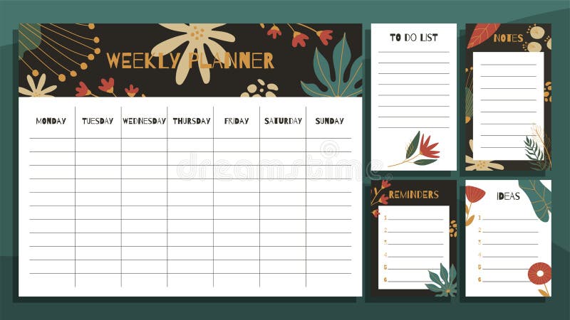 Weekly Planner and Paper Notes Print Concept Templates Set. Stock ...
