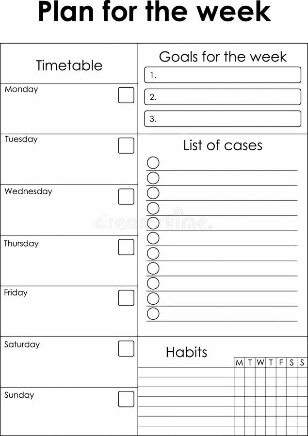 Weekly Planner. Plan of the Week Stock Vector - Illustration of paper ...