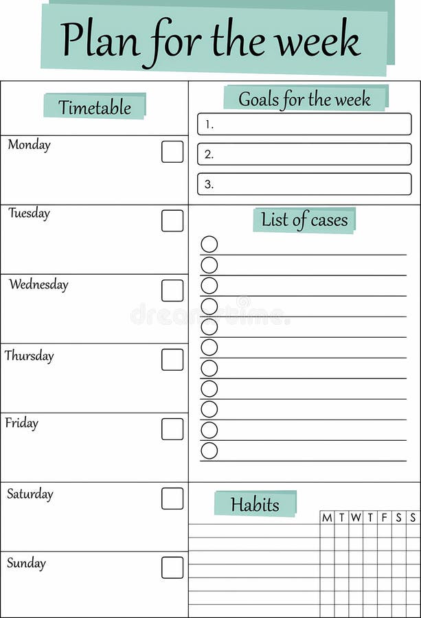 Weekly Planner. Plan of the Week Stock Vector - Illustration of ...