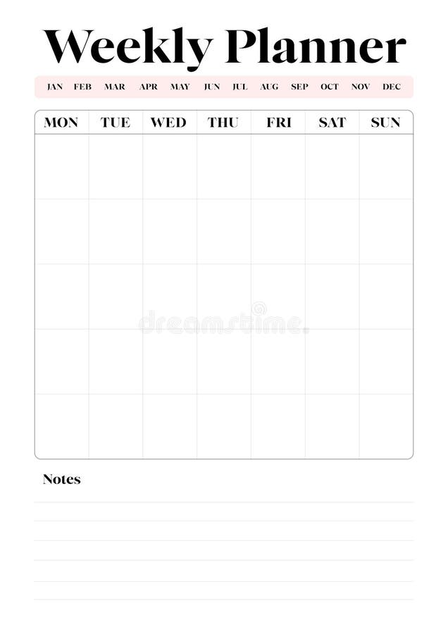 Weekly Planner Ready for A4 Print Blank Stock Vector - Illustration of ...