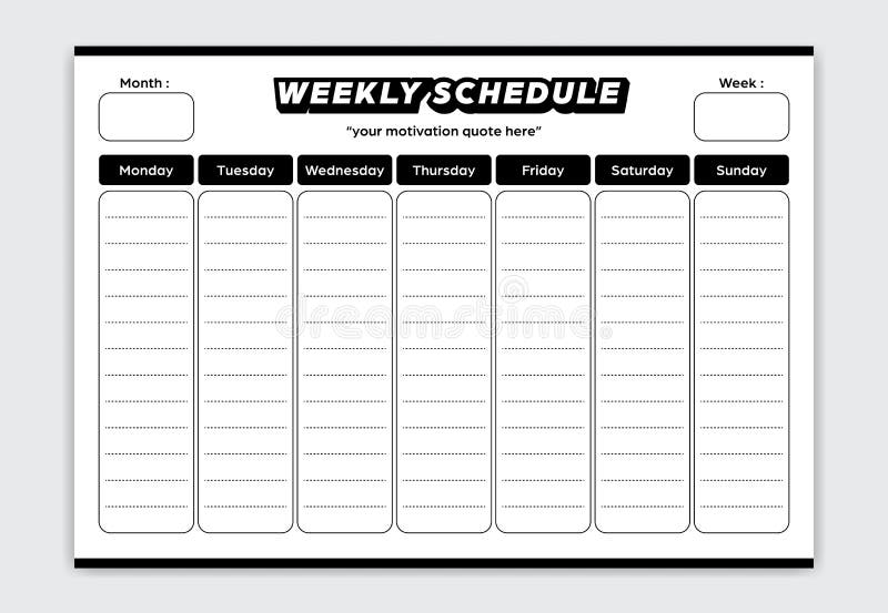 Weekly Planner Schedule Black White Creative Simple Style Vector A3 ...