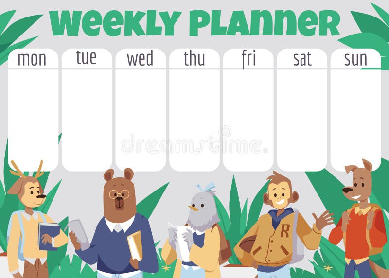 Weekly Planner for School and College Template Flat Vector Illustration ...