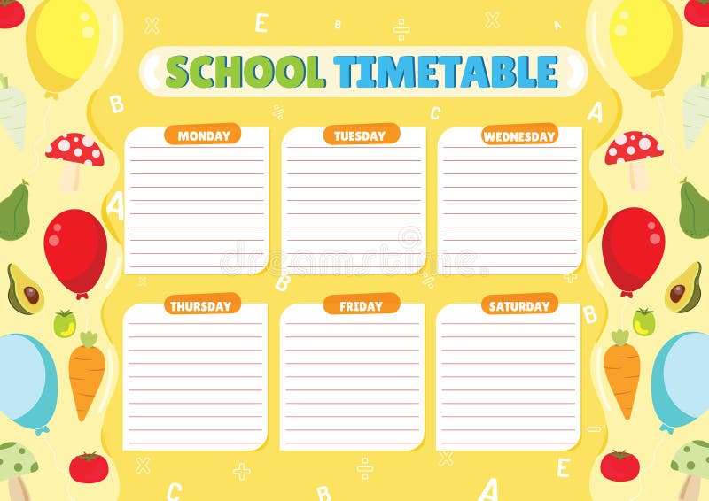 Weekly Planner and School Timetable Template on Yellow Background ...