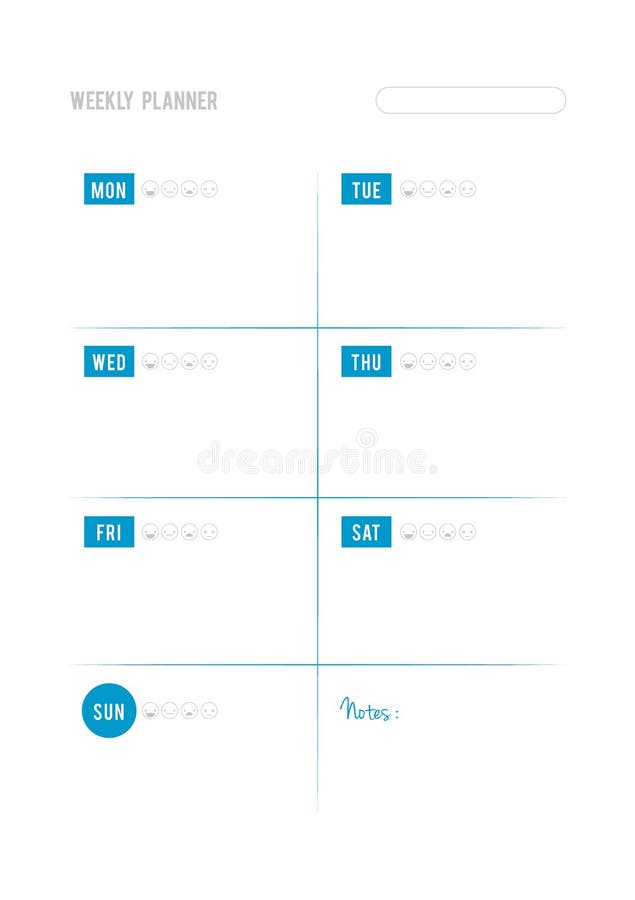 Weekly Planner with Smileys. Printable Template. Vector Illustration ...