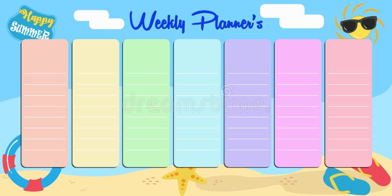 Weekly Planner, Summer Party Element Doodle Design Stock Vector ...
