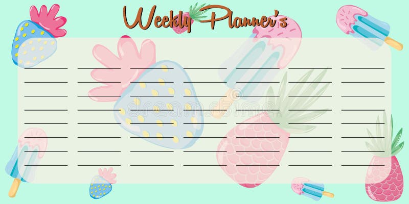 Weekly Planner, Summer Party Element Doodle Design Stock Vector ...