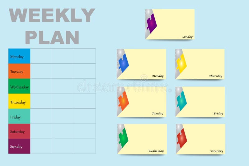 Weekly Planner Table Vector with Puzzle Design Stock Vector ...