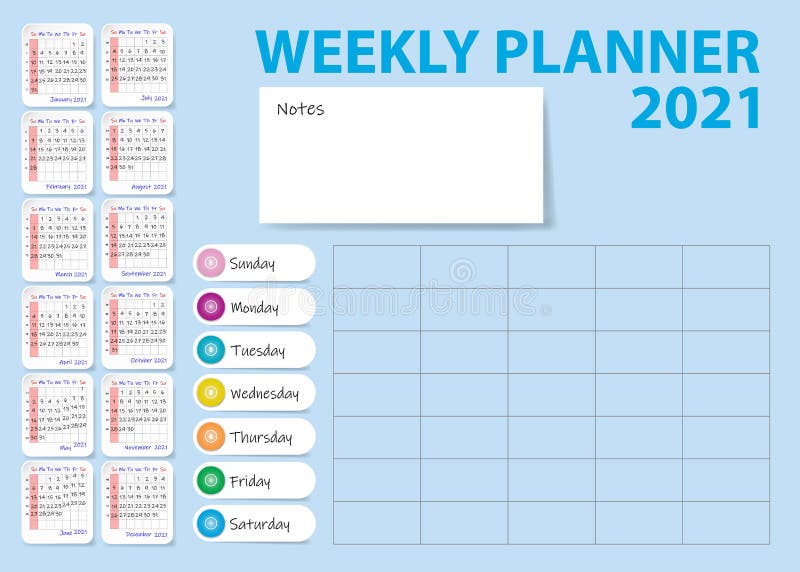 Weekly Planner Table of 2021 Year Stock Vector - Illustration of ...