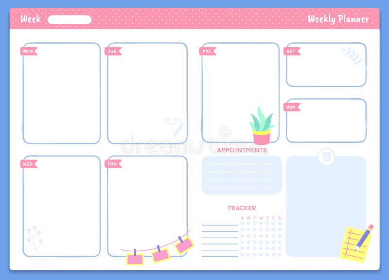 Weekly Planner Template. Appointments and Tracker Sections and Trendy ...