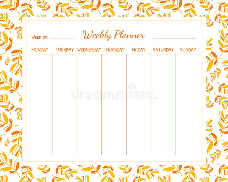 Weekly Planner Template with Autumn Leaves, Organizer and Schedule with ...
