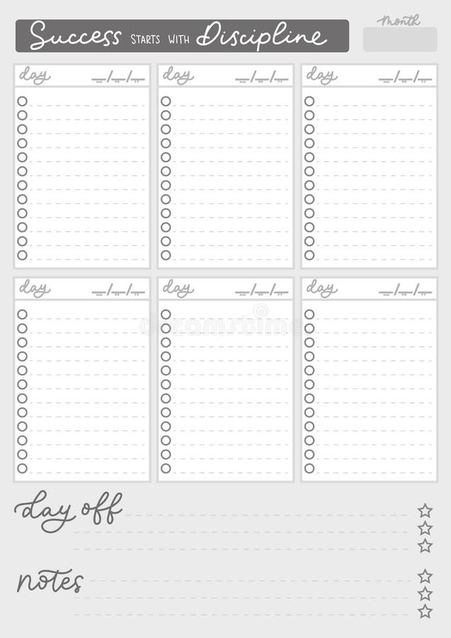 Weekly and daily Planner Template with Checklist and Lettering Stock ...