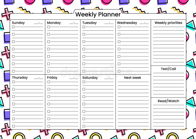 Weekly Planner Template with Checklists and Priorities Section Stock ...