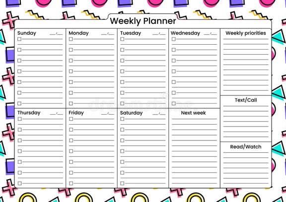 Weekly Planner Template with Checklists and Priorities Section Stock ...