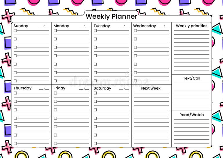 Weekly Planner Template with Checklists and Priorities Section Stock ...
